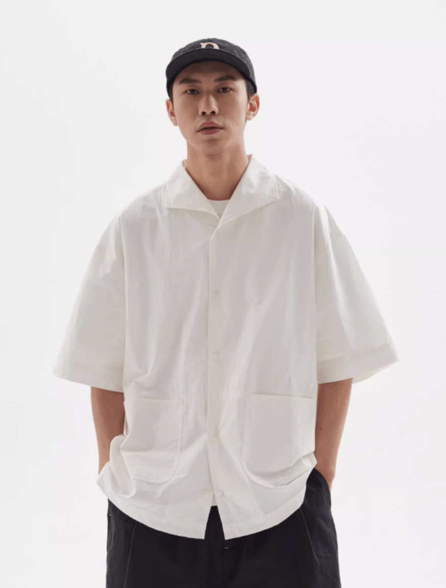 U字パッチポケット開襟シャツ メンズ レディース 綿100% 半袖｜U-shaped Patch Pocket Open Collar SH