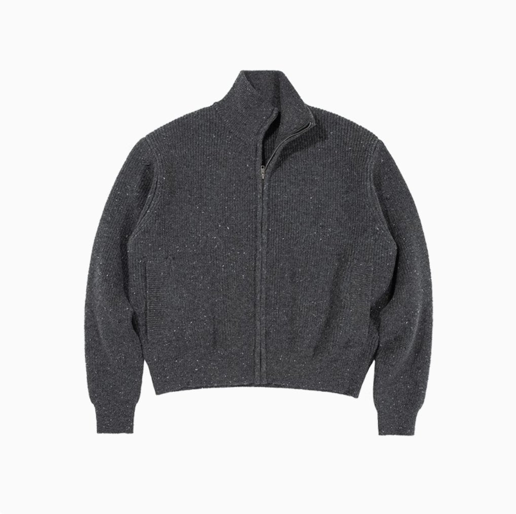WOOL BLEND KNIT ZIP JACKET / Wool blend short length knit jacket N4619